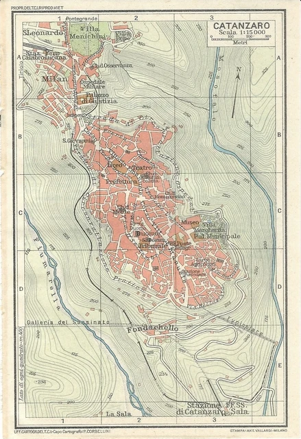 CARTA GEOGRAFICA ANTICA CATANZARO Pianta della città TCI 1928 Antique ...