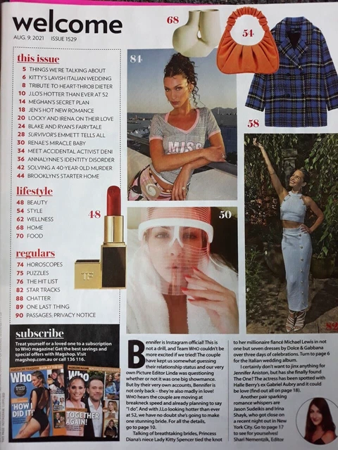 WHO MAG AUGUST 9, 2021 | Jennifer Lopez/J.Lo cover DIETER BRUMMER Toni ...