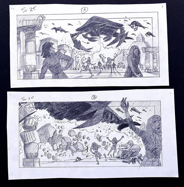 &ATLANTIS& 2 PENCIL Layout Drawings Leviathans Attacking City Tom ...