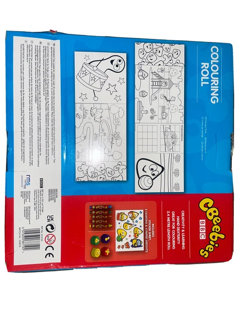 CBEEBIES COLOURING ROLL Set & Markers Sticker Sheet Crayons Paper ...