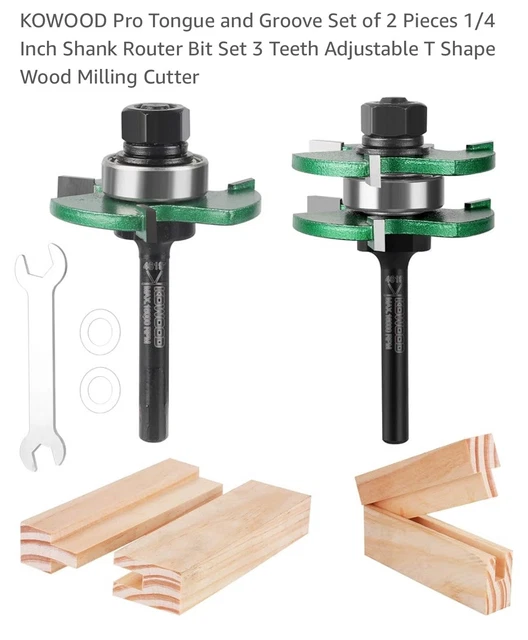 KOWOOD PRO TONGUE & Groove Set 2 Pieces 1/4" Shank Router Bit Set ...