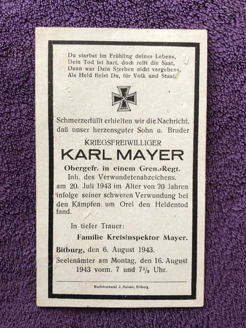 AVIS DE DÉCÈS d'un soldat de la wermacht 1943 EUR 15,00 - PicClick FR