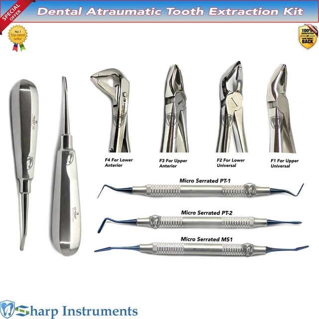 ATRAUMATIC EXTRACTION INSTRUMENTS kit Dental Implant Periotome Luxation ...