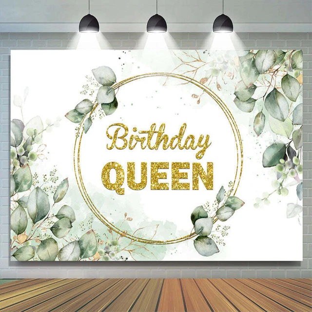 GOLD GLITTER QUEEN Green Leave Birthday Backdrop $39.77 - PicClick AU
