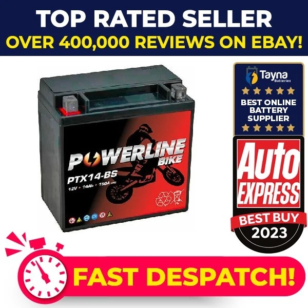 PTX14-BS POWERLINE AGM Motorcycle Battery 12V 14Ah Replaces YTX14-BS £ ...