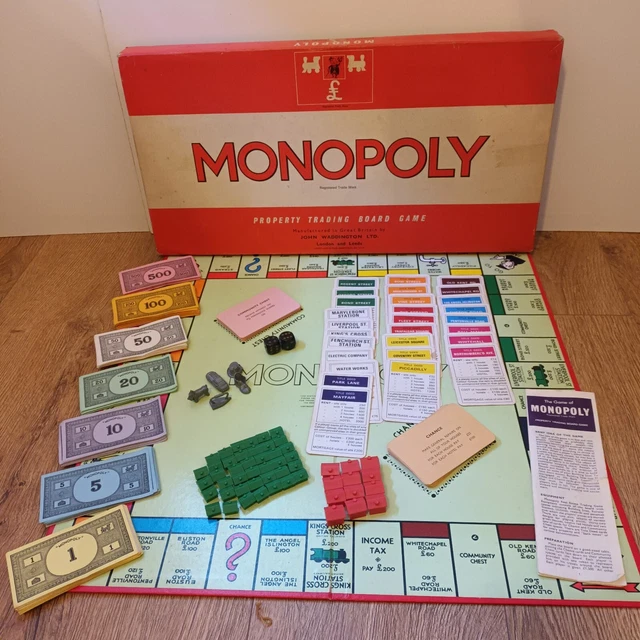 WADDINGTON'S RED BOX Monopoly Board Game 99% Complete With Instructions ...