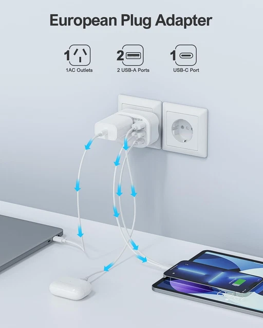 AU TO EU Travel Adapter, 2 Pack Europe Travel Adaptor, Bali Travel ...