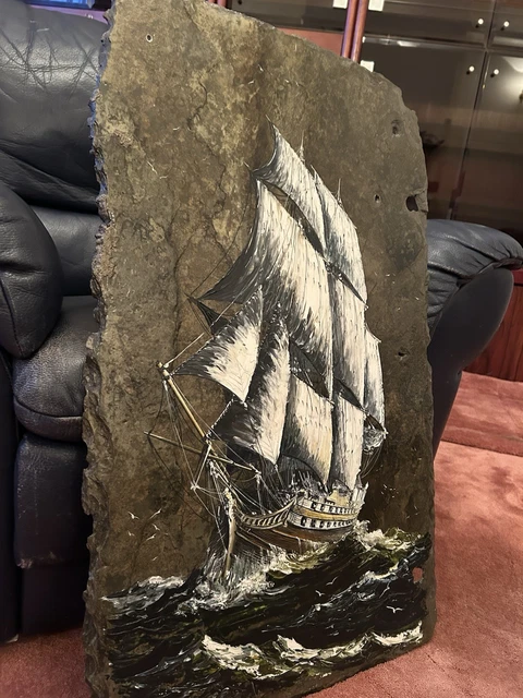 OIL ON SLATE Galleon by Michael J Whitehand of Boscastle Cornwall £130. ...
