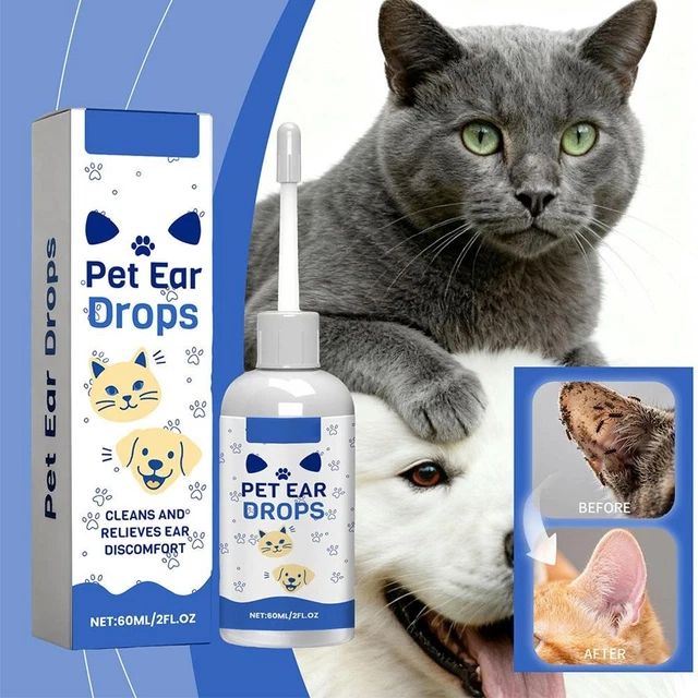 60ML EAR DROPS For Dog & Cat Ear Mites Removal Drops 2025 Solution I9E7 ...