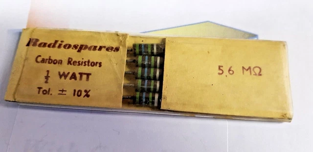 VINTAGE RADIOSPARES HY-STAB RESISTOR 0.5watt Carb Film(5 PACK)Orig Box ...