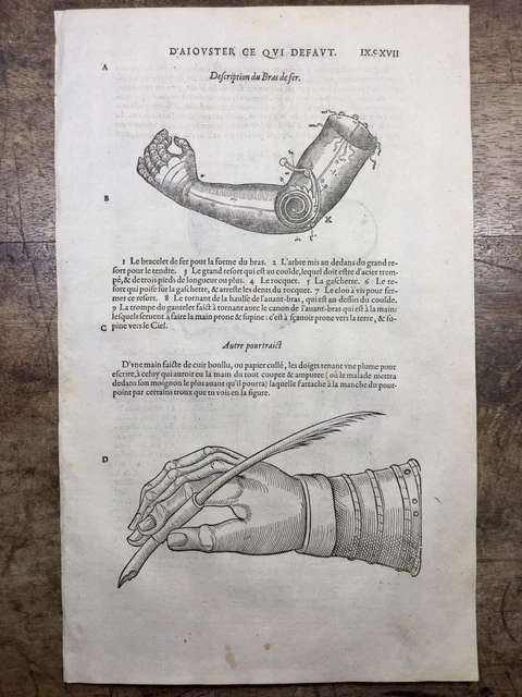 1585 AUTOMATE BRAS Mécanique Ambroise Paré Gravures Prothèse Médecine ...