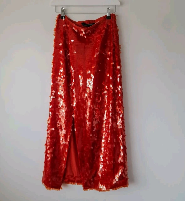 ZARA RED SEQUIN Embellished Midi Skirt Size S Small 8 10 £59.99 ... ZARA RED SEQUIN Embellished Midi Skirt Size S Small 8 10 £59.99 ...