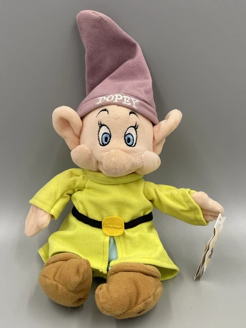 DISNEY WORLD SNOW White & Seven Dwarfs Dopey 10" Plush Bean Bag Stuffed ...