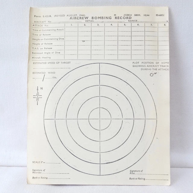 WW2 1944 RAF Bomb Aimer Aircrew Pilot Bombing Record Form S.422B Royal ...