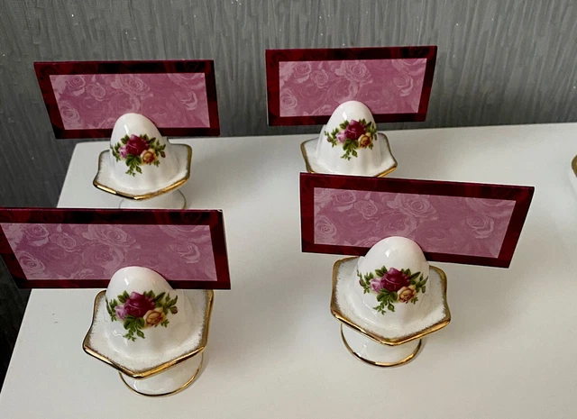 FOUR ROYAL albert old country rose menu holders With Cards £21.99 ...