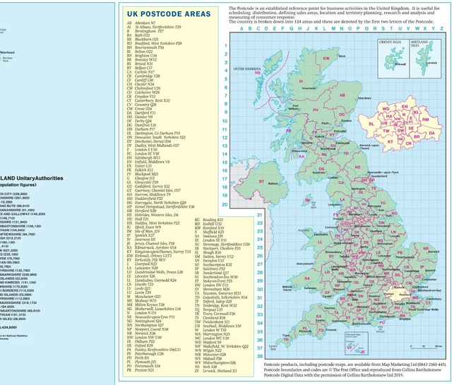 UK WALL MAP –Laminated Large Map - Counties, District, Postcode Areas ...
