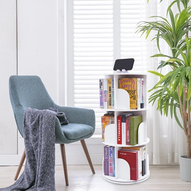 3-TIER 360° ROTATING Shelves Bookshelf Stackable Floor Standing ...