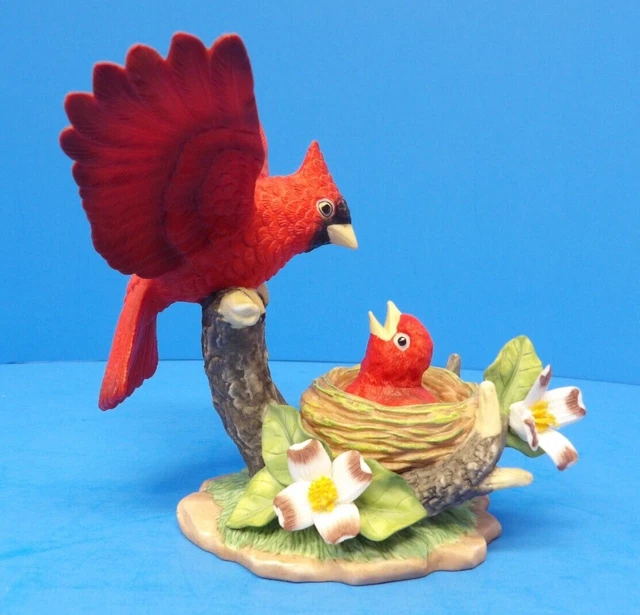 VINTAGE LEFTON CHINA Cardinal Mother and Baby Bird Figurine 11313 $11. ...