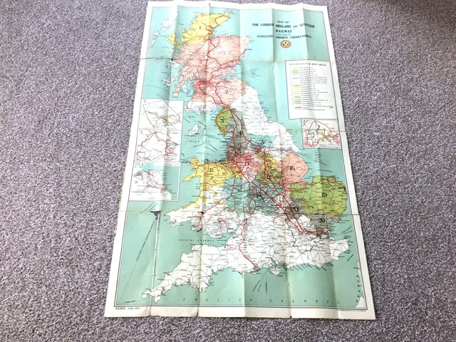 LONDON MIDLAND SCOTTISH Railway System & Bus Routes Double Sided Map ...