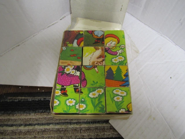 VINTAGE CHILDRENS WOODEN Block Picture Puzzle 12 Blocks £8.00 - PicClick UK