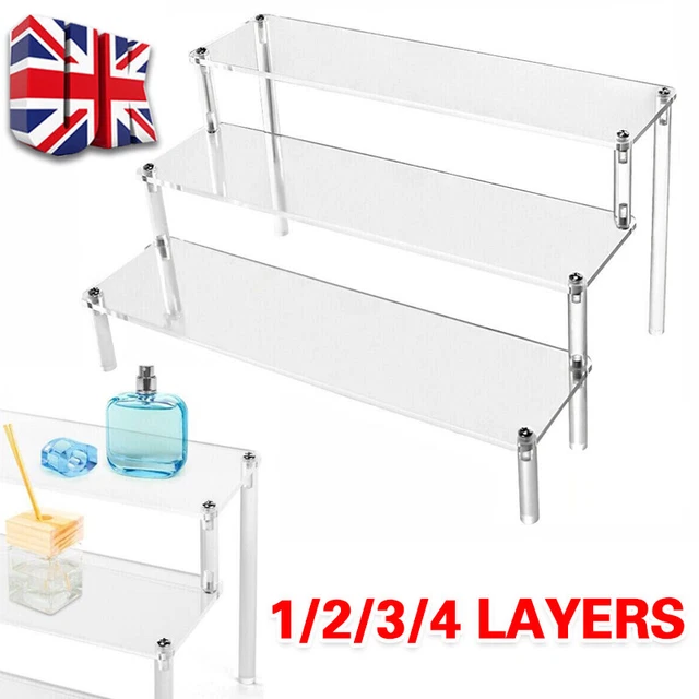 ACRYLIC RISER 1-2-3-4-TIER Self-Install Display Shelf Removable Rack ...