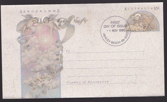 AUSTRALIA AEROGRAMME FIRST Day Cover FDC - 1991 Christmas (PMK: 5022 ...