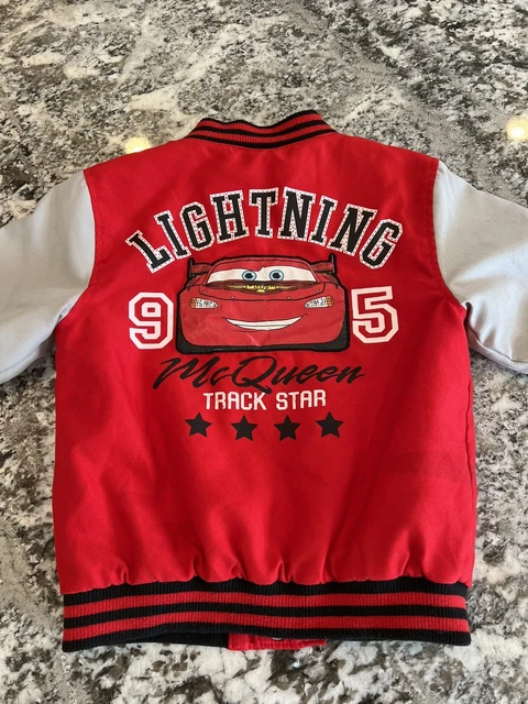 DISNEY STORE PIXAR Cars Lightning McQueen Boys Size 4-6 Varsity Jacket ...