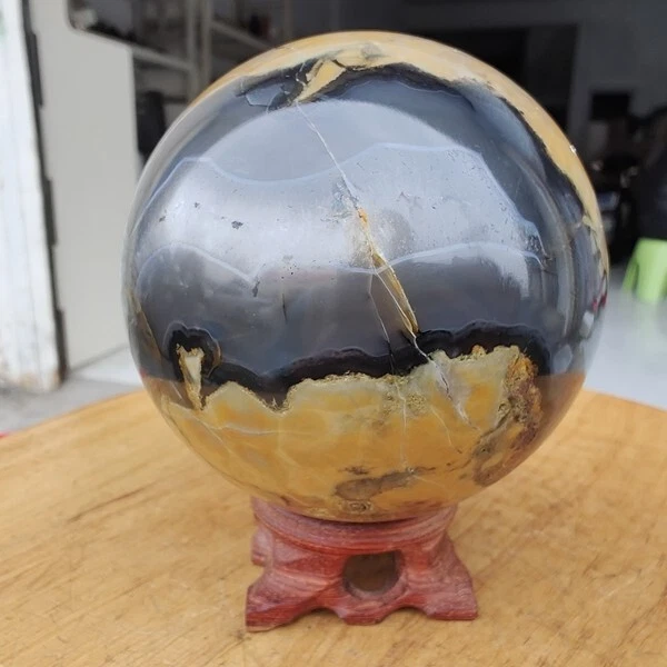 1315G RARE NATURAL blue Volcanic Rock agate Sphere Quartz Crystal Ball ...