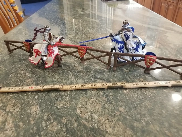 LOT 2004 PAPO Medieval Knight Jousting Set Joust Horse Fence Blue Red ...