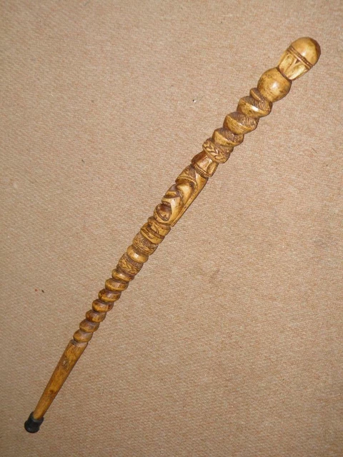 ANTIQUE TRIBAL POLYNESIAN Ohia Walking Stick W/ Hand-Carved Tiki Mask ...