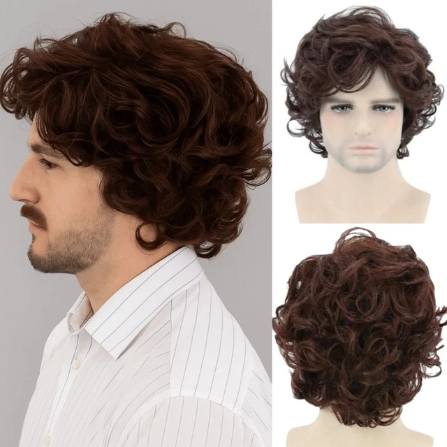 FLUFFY SHORT CURLY Layered Wig Natural Halloween Cosplay Wig Young Men ...