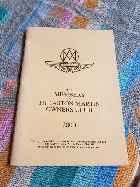 ASTON MARTIN OWNERS Club List of Members Booklet 2000 VGC FREE POST £9. ...
