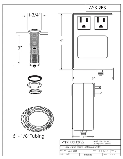 RASB-2B3-62 SINK TOP Waste Disposal Air Switch and Dual Outlet Control ...