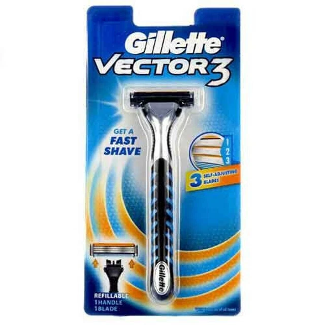 GILLETTE VECTOR-3 RAZOR Handle for Sensor Excel Cartridge + Free ...