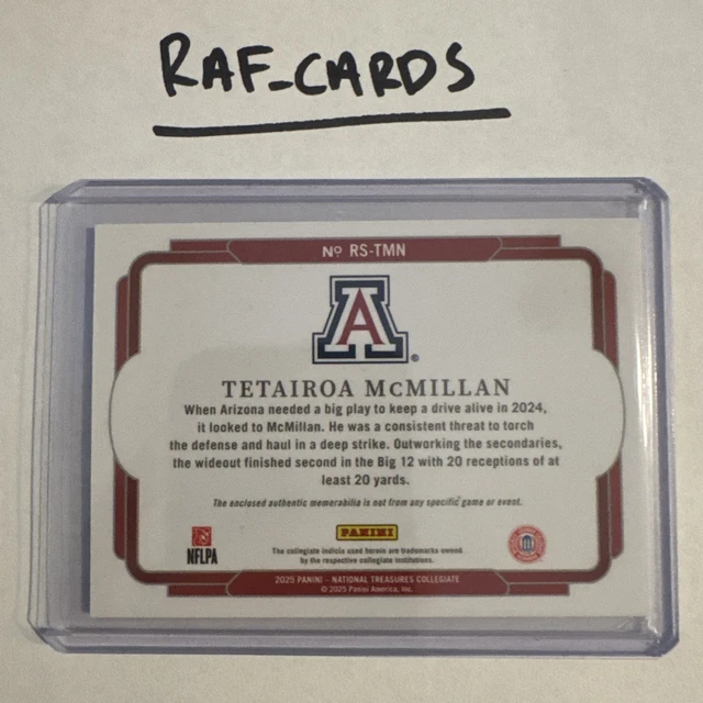 2025 NATIONAL TREASURES Collegiate Tetairoa McMillan Jumbo Patch /99 ...