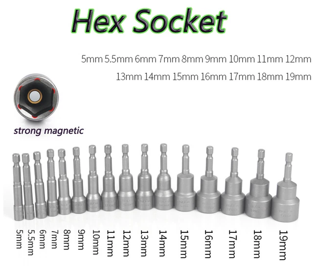 HEX SOCKET SET Deep Drive Long Reach Sockets Nut Driver Bit Set Hex ...
