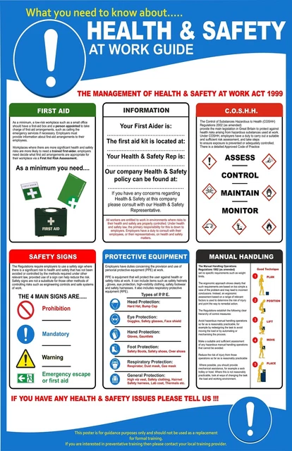 HEALTH & SAFETY At Work Chart Poster Print T1298 |A4 A3 A2 A1 A0| £6.99 ...