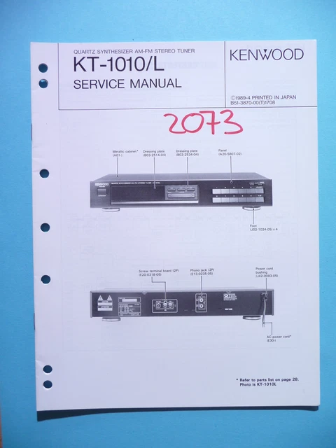 SERVICE MANUEL D'INSTRUCTIONS pour Kenwood KT-1010L, Original EUR 11,78 ...