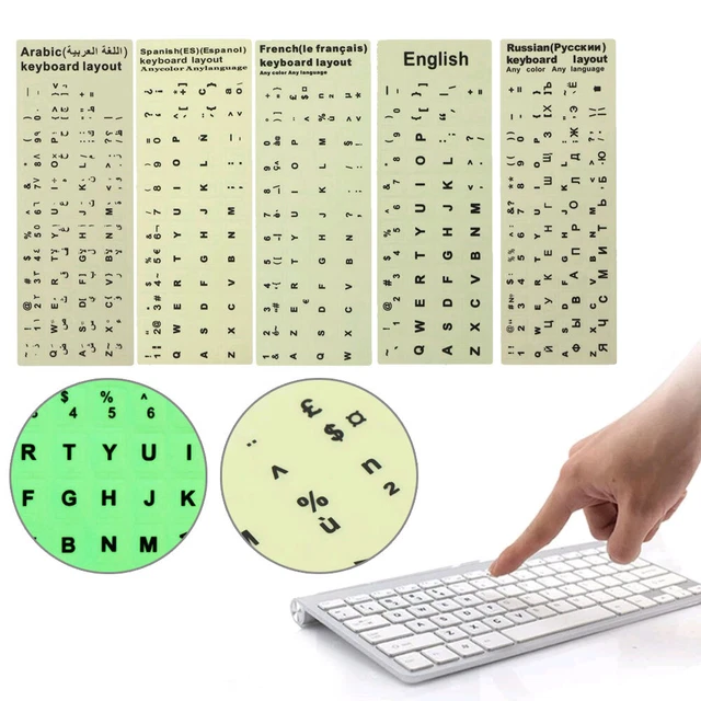 LUMINOUS KEYBOARD STICKERS Russian Arabic English French Keyboard ...