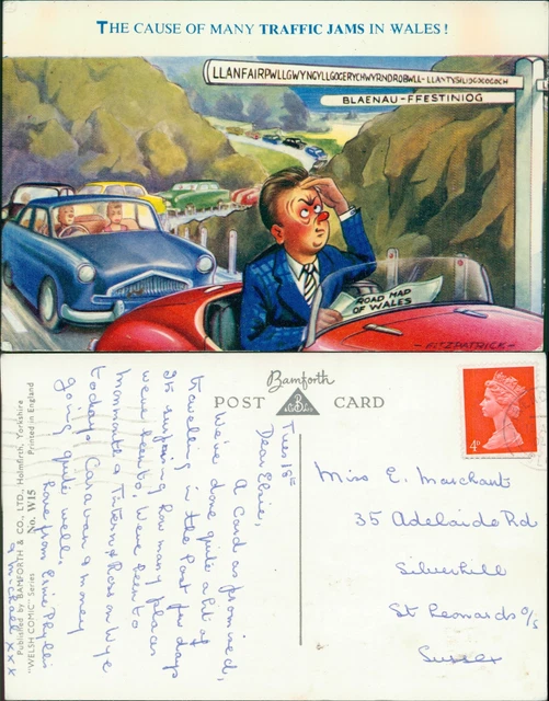 FITZPATRICK BAMFORTH W15 Welsh Comic Traffic Jams Wales Long word signs ...
