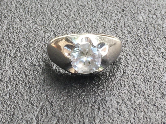 VINTAGE ART DECO Mens Uncas 18k HGE GP White Gold Clear Topaz Ring Size ...