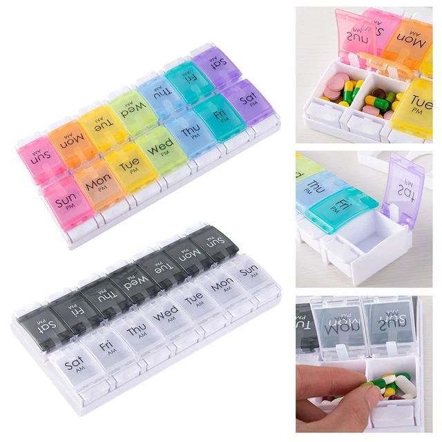 BOX TABLET DISPENSER Container Medicine Storage Case Drugs Organizer ...