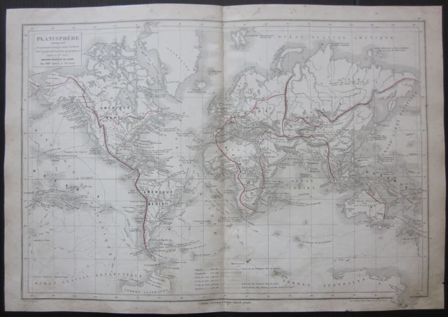 1867 PLANISPHERE MAP Belin planisphere planisphere great discoveries ...