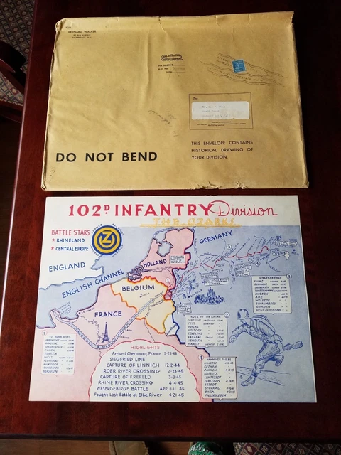 ORIGINAL 102ND INFANTRY WWII US Army Campaign Map Historical Drawing ...