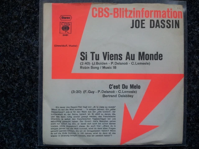 JOE DASSIN - Si tu viens au monde 7'' Single PROMO EUR 21,03 - PicClick FR