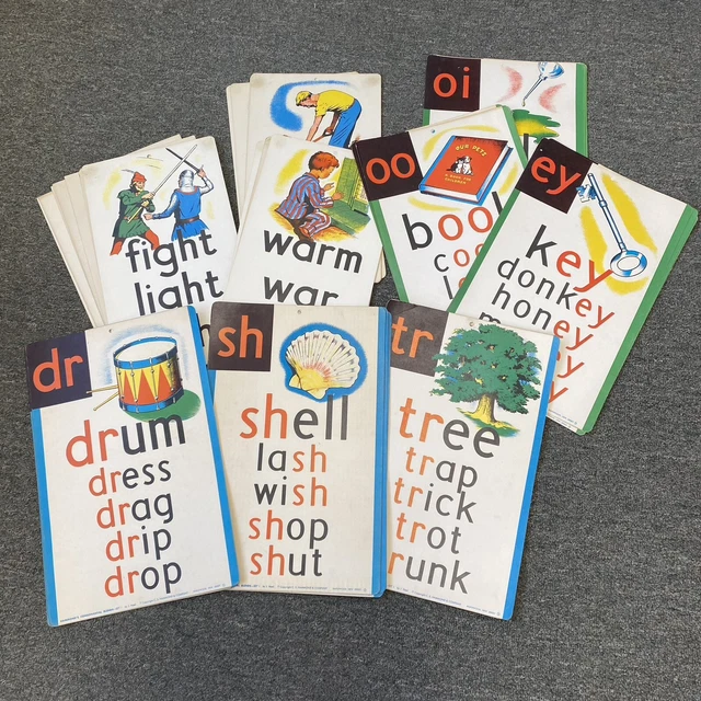 VTG OLD SCHOOL Vowel Values Consonant Poster Set 1940s 1950s Classroom ...