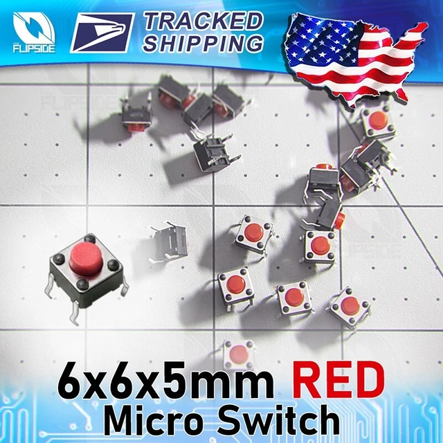 50PCS 6X6X5MM RED 4 Pin Micro Switch Momentary Tactile MC 6*6*5 Push ...