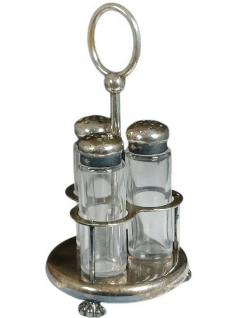 ANTIQUE 1890S PAIRPOINT Mfg Co. Salt and Pepper Caddy 3 Bottles ...