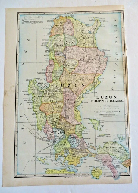 ANTIQUE 1899 COLOR Map Luzon Philippine Islands 11" X 16" #4156 £11.87 ...