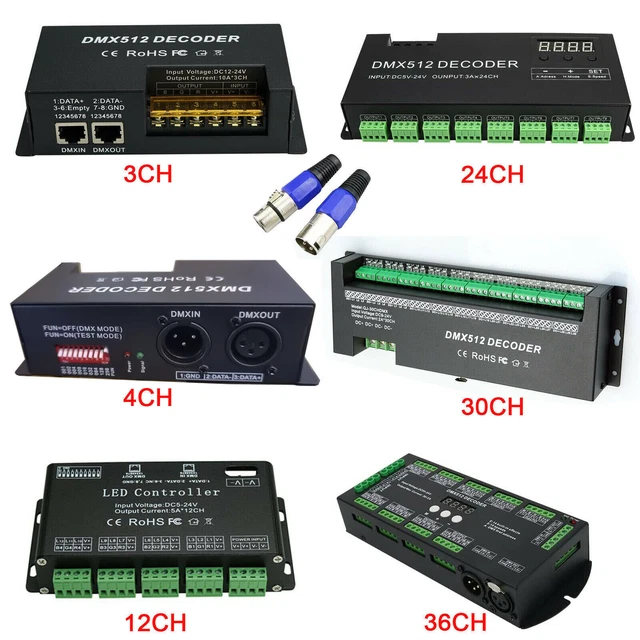 DMX 512 LED Decoder Controller RGB Streifen Licht Dimmer 3/4/12/24/30 ...